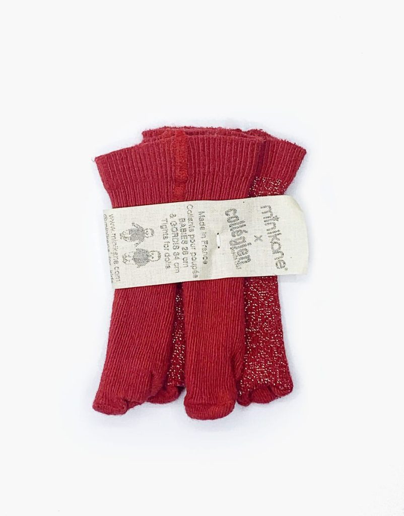 Minikane | Lot de 2 collants rouge carmin uni/paillettes